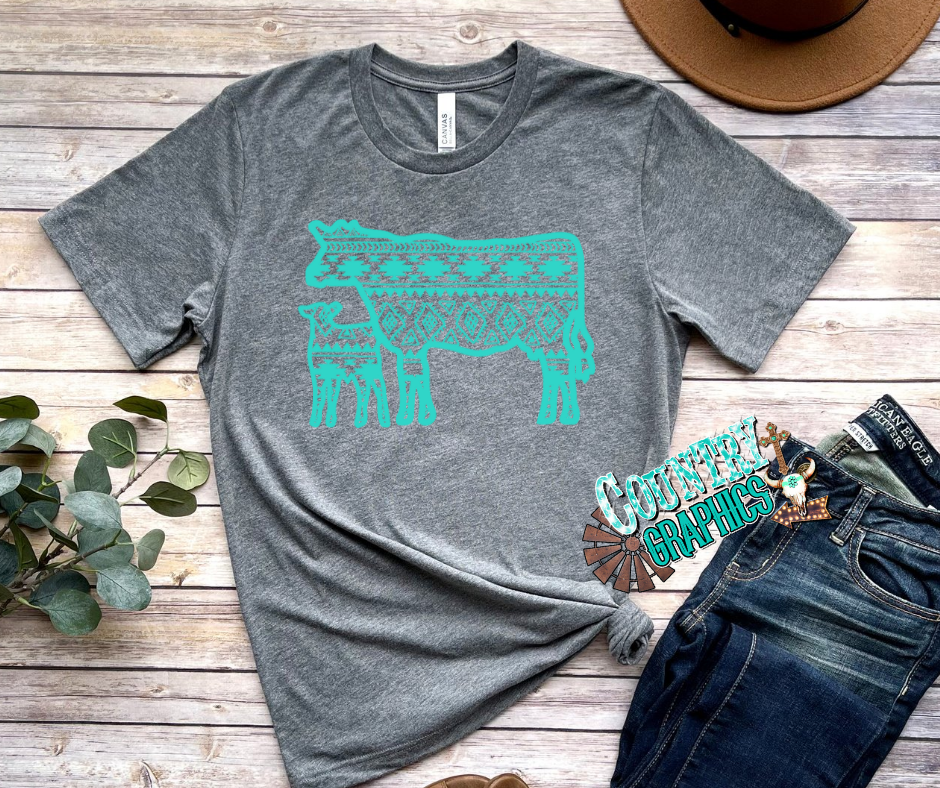 Aztec Cow - Turq. – Country Graphics